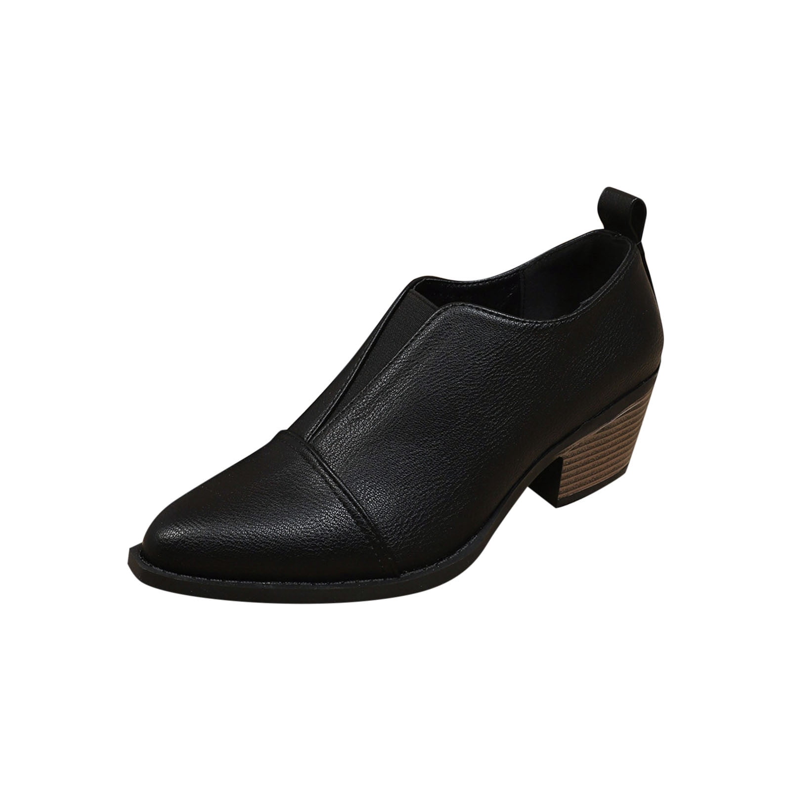 Women's Genuine Leather Side Square Toe Mid Stacked Heel Office Loafers ...