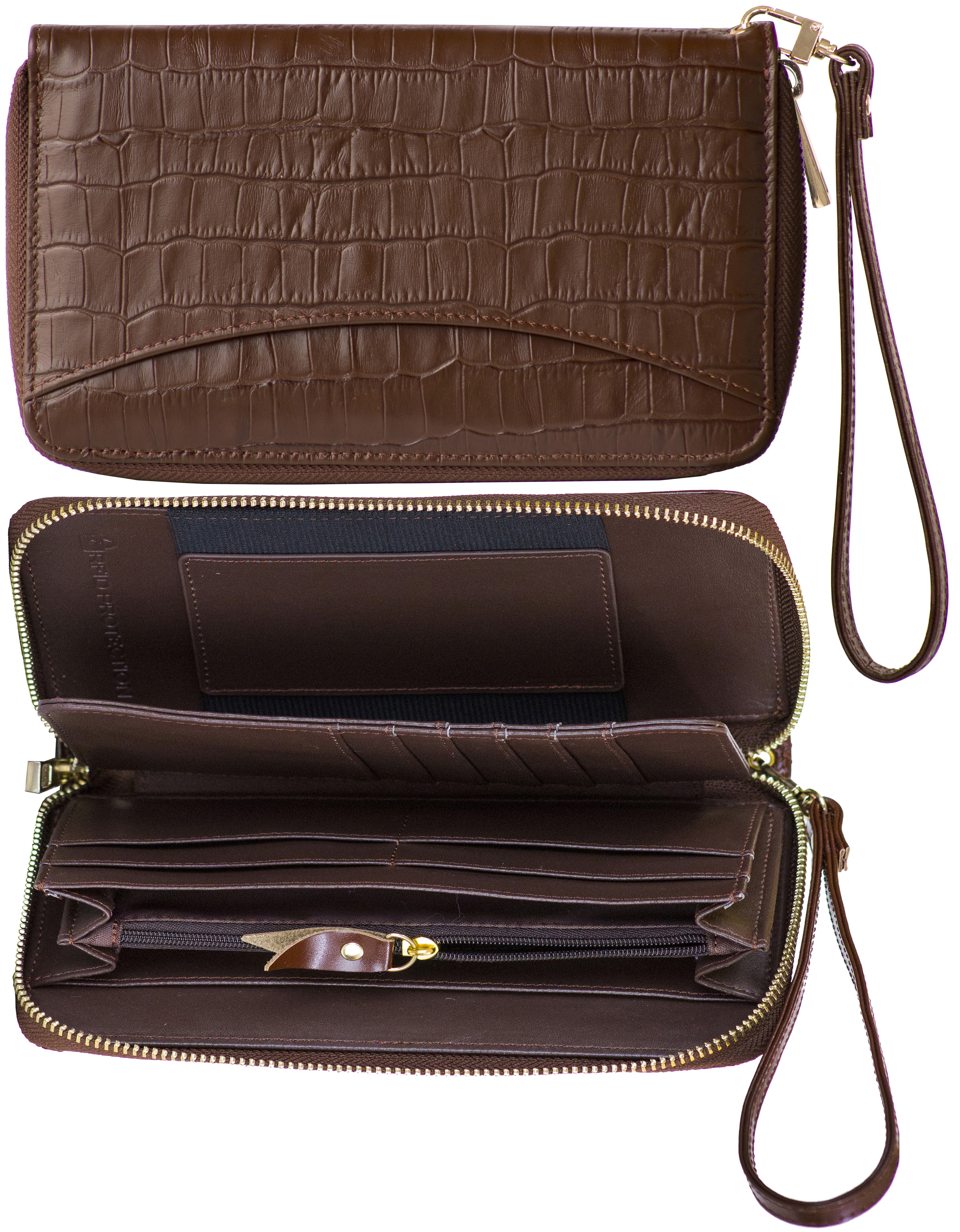 Women's Genuine Leather Wallet Wristlet Strap Clutch with Scan Proof ...