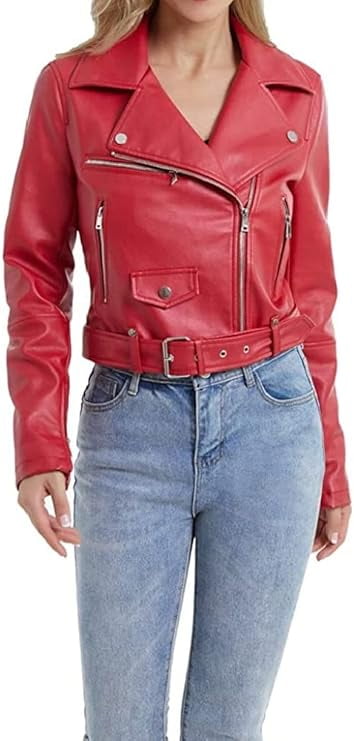 Women's Genuine Red Lambskin Leather Jacket Motorcycle Belt Slim fit Biker Jacket W201 - Walmart.com