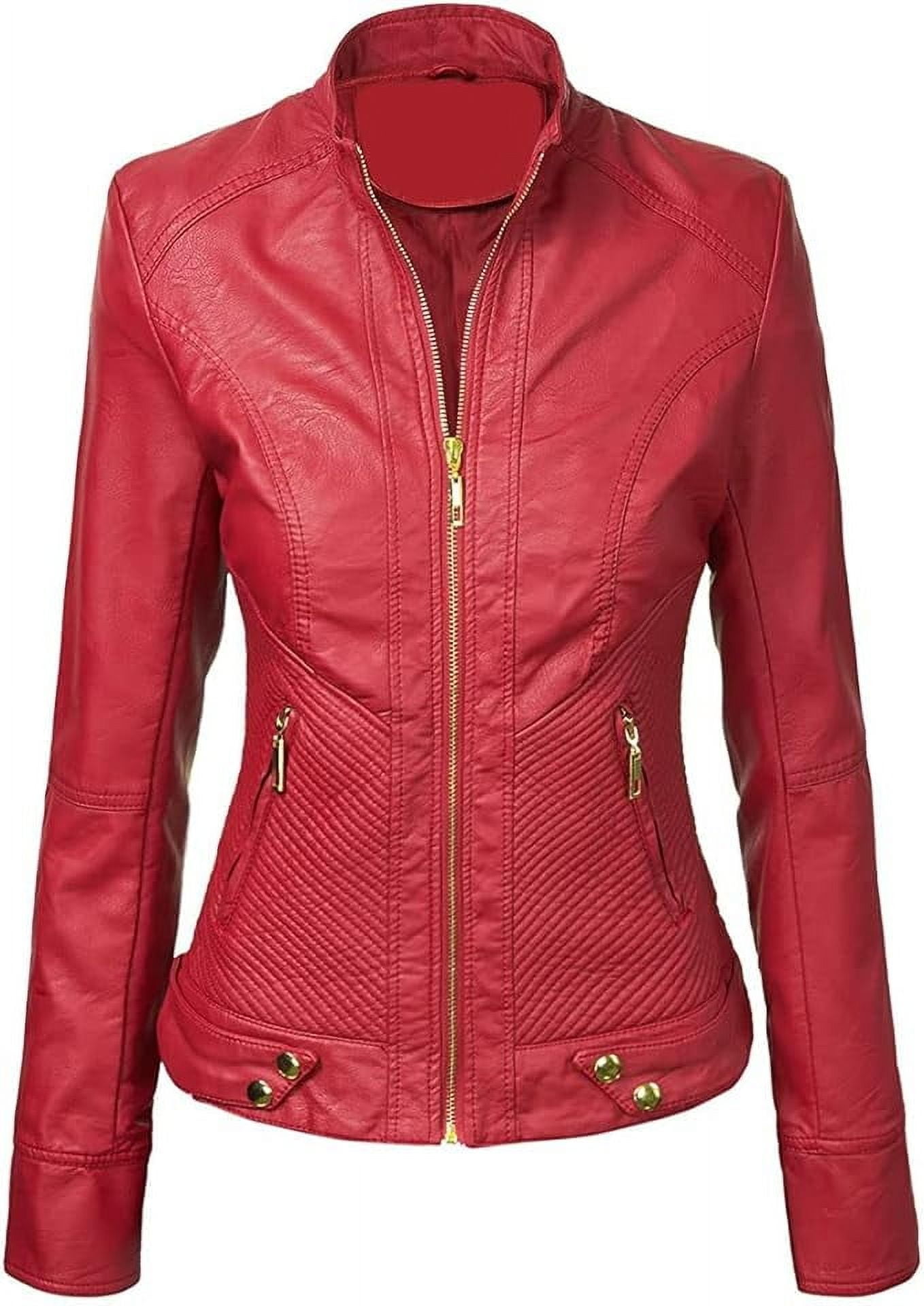Women's Genuine Red Lambskin Leather Jacket Motorcycle Slim fit Biker Jacket W267 - Walmart.com