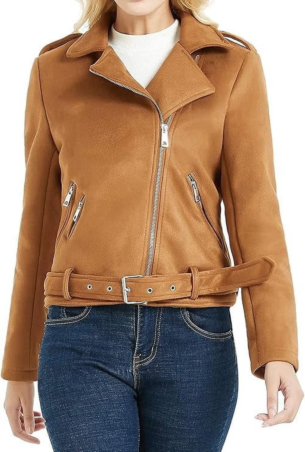 Women's Genuine Tan Suede Leather Jacket Motorcycle Biker Leather ...