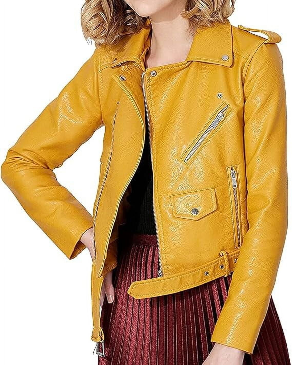 Women's Genuine Yellow Lambskin Leather Motorcycle Jacket Stylish Coat W398 - Walmart.com