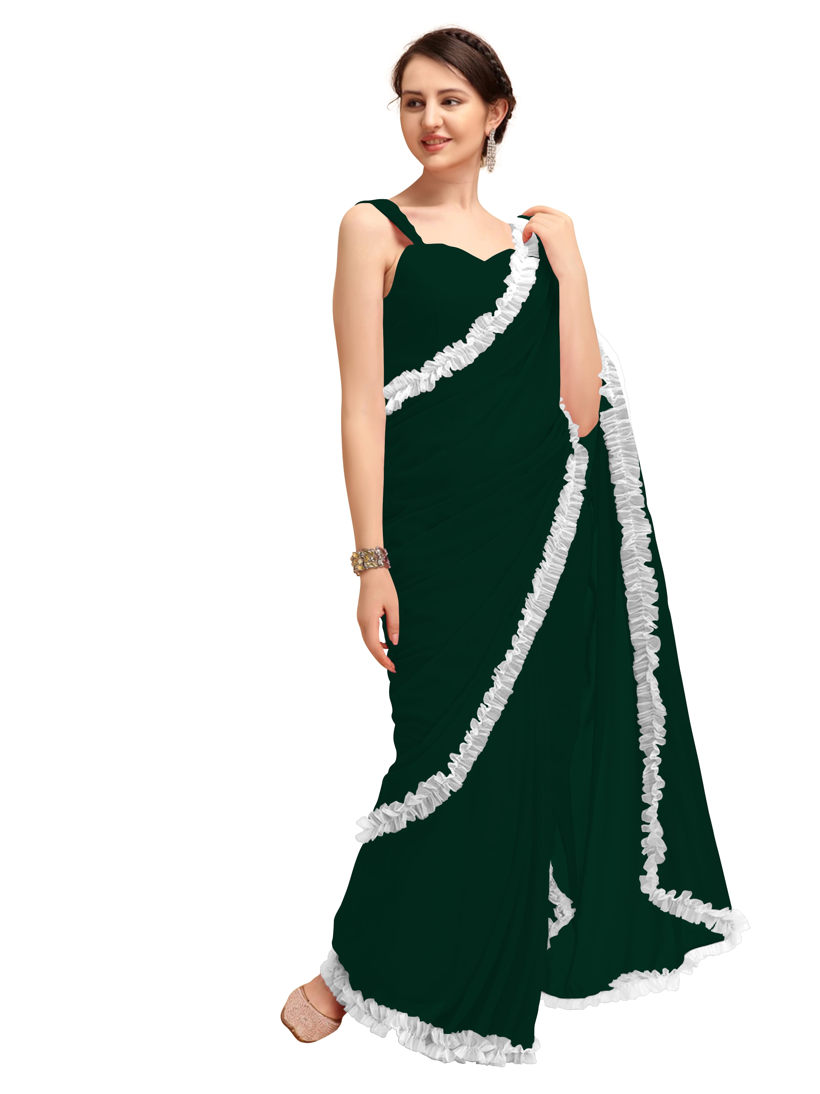 Women's Georgette Partywear Saree Ruffle Frill Sari with Readymade ...