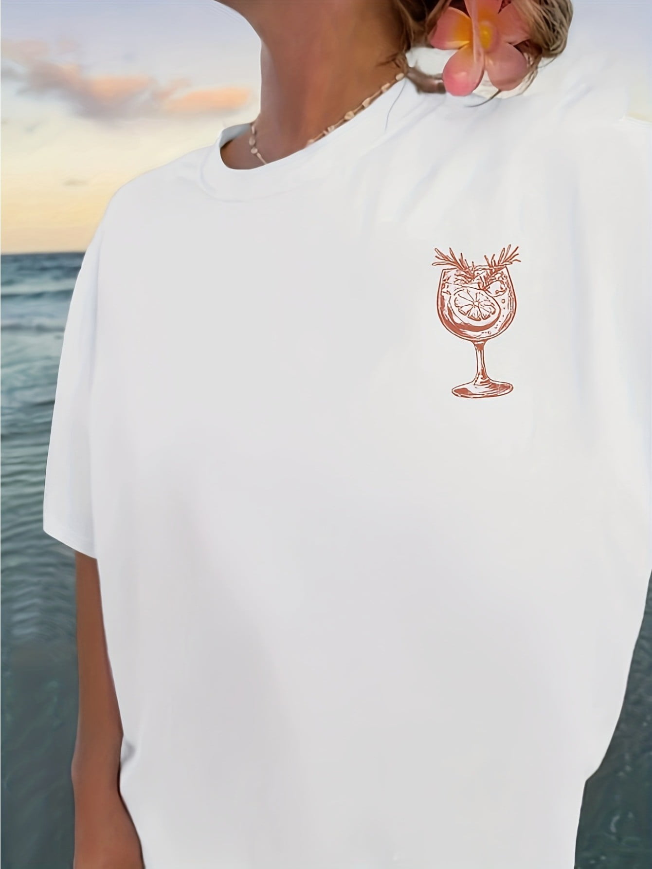 Women's Gin & Tonic Print Tee - Black Drop Shoulder Casual T-Shirt with ...