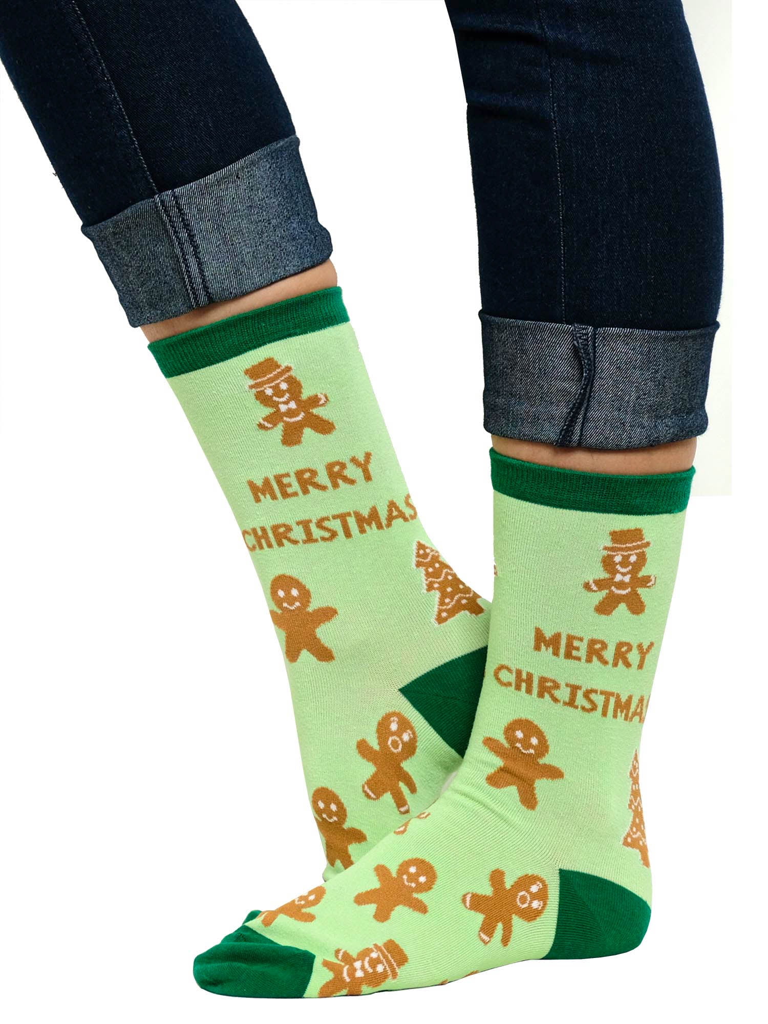 Women's Gingerbread Cookie Christmas Socks Novelty All-Over Print Green Crew - Walmart.com