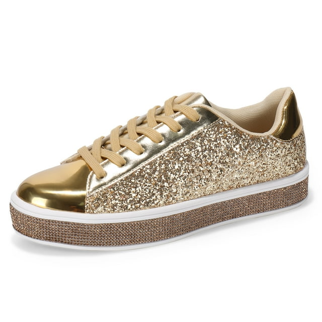 Women's Glitter Tennis Sneakers Neon Dressy Sparkly Sneakers Rhinestone ...