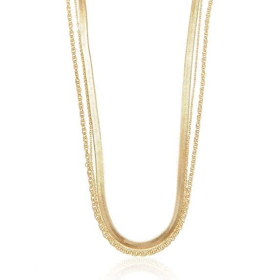 Time and Tru Women's Gold Chain Necklace Set, 3 Pieces, 16-inch Length ...