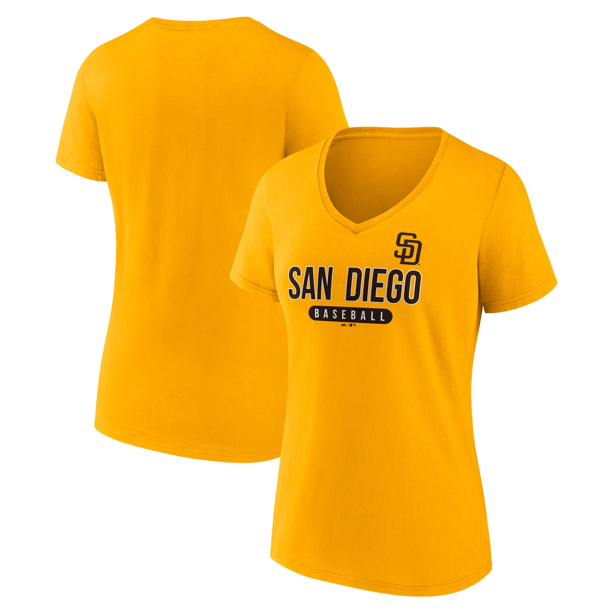 San Diego Padres Women's Gold Light Speed Cotton V-Neck T-Shirt, Up to ...