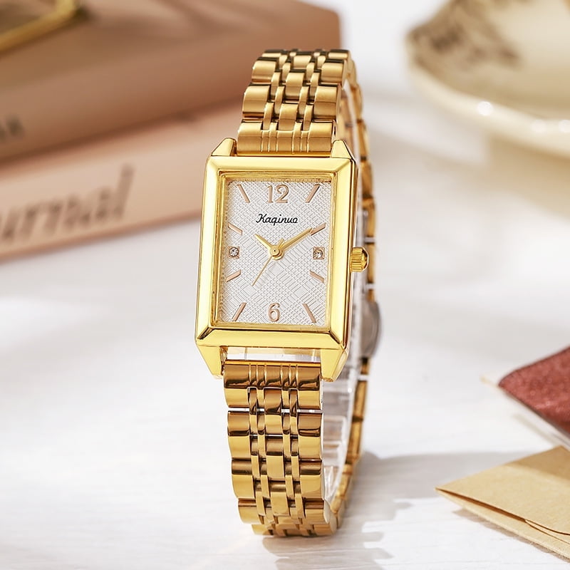 Women's Gold Square Watch - Luxury Niche Design, Stainless Steel Strap ...