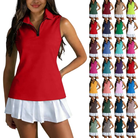 Women's Golf Shirt Sleeveless 1/4 Zip Polo UPF 50+ Collared Tennis Tank ...
