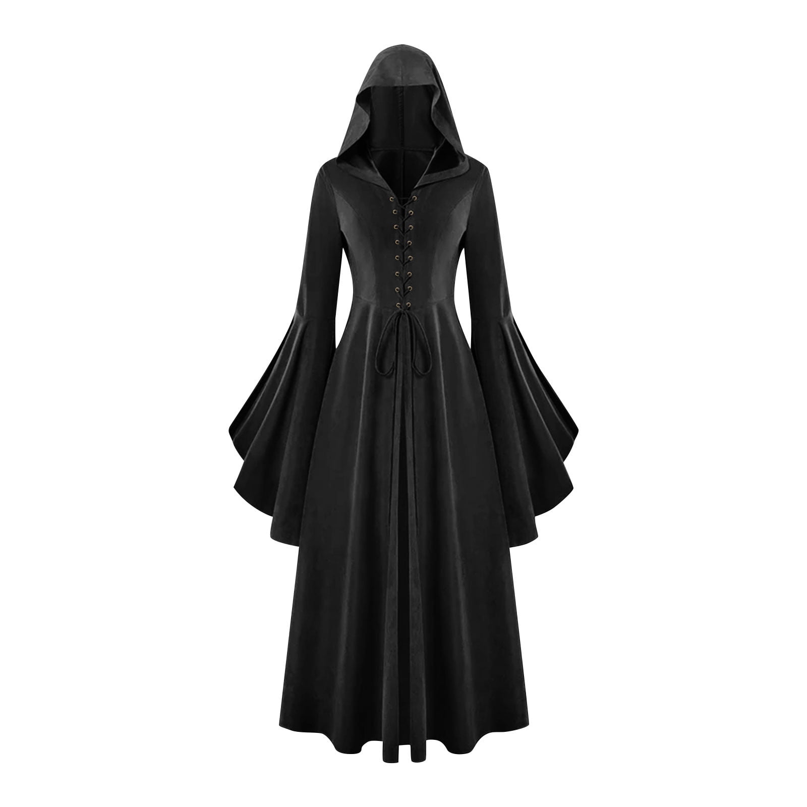 Women's Gothic Dress Halloween Role Play Hooded Renaissance Maxi Dress ...