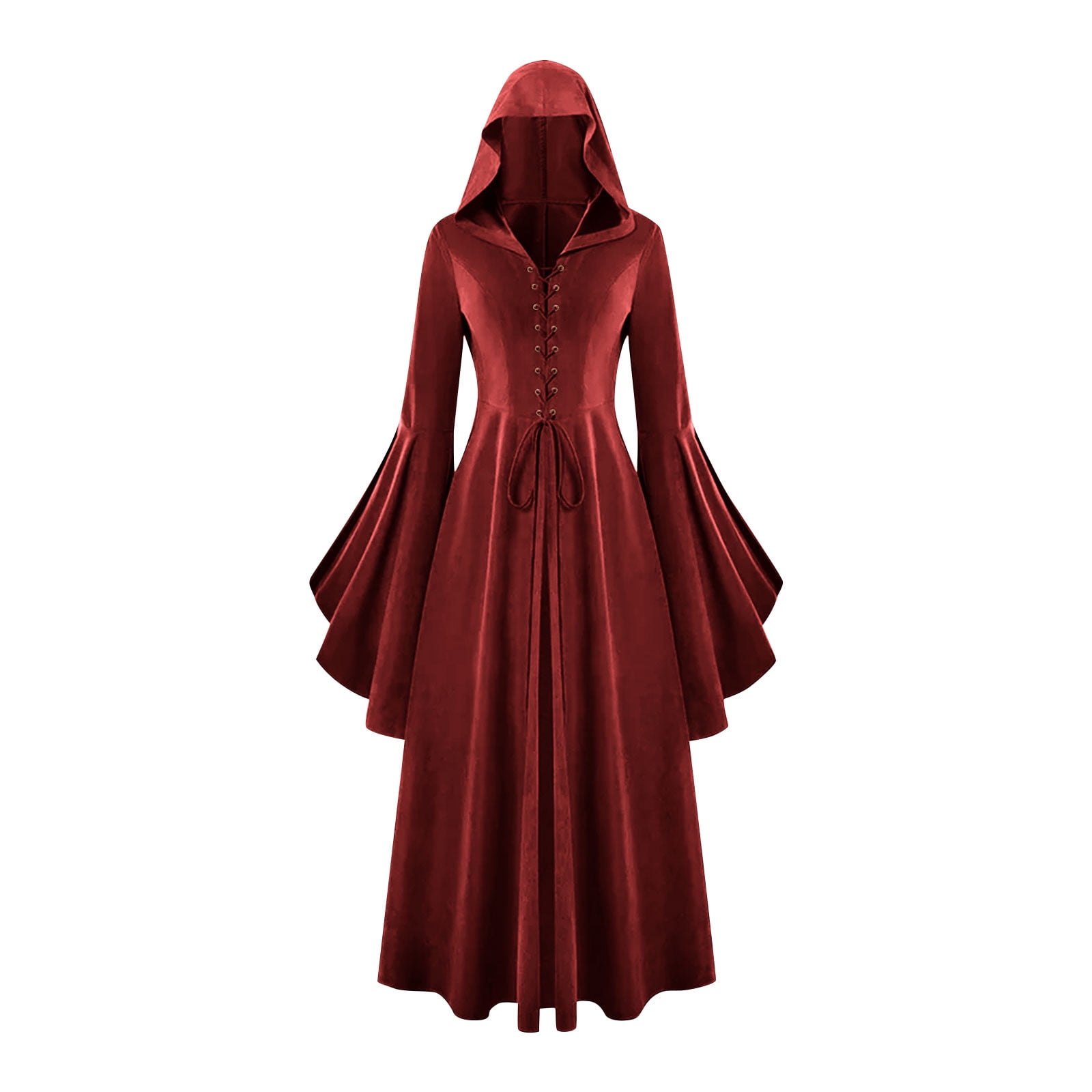 Women's Gothic Dress Halloween Role Play Hooded Renaissance Maxi Dress ...