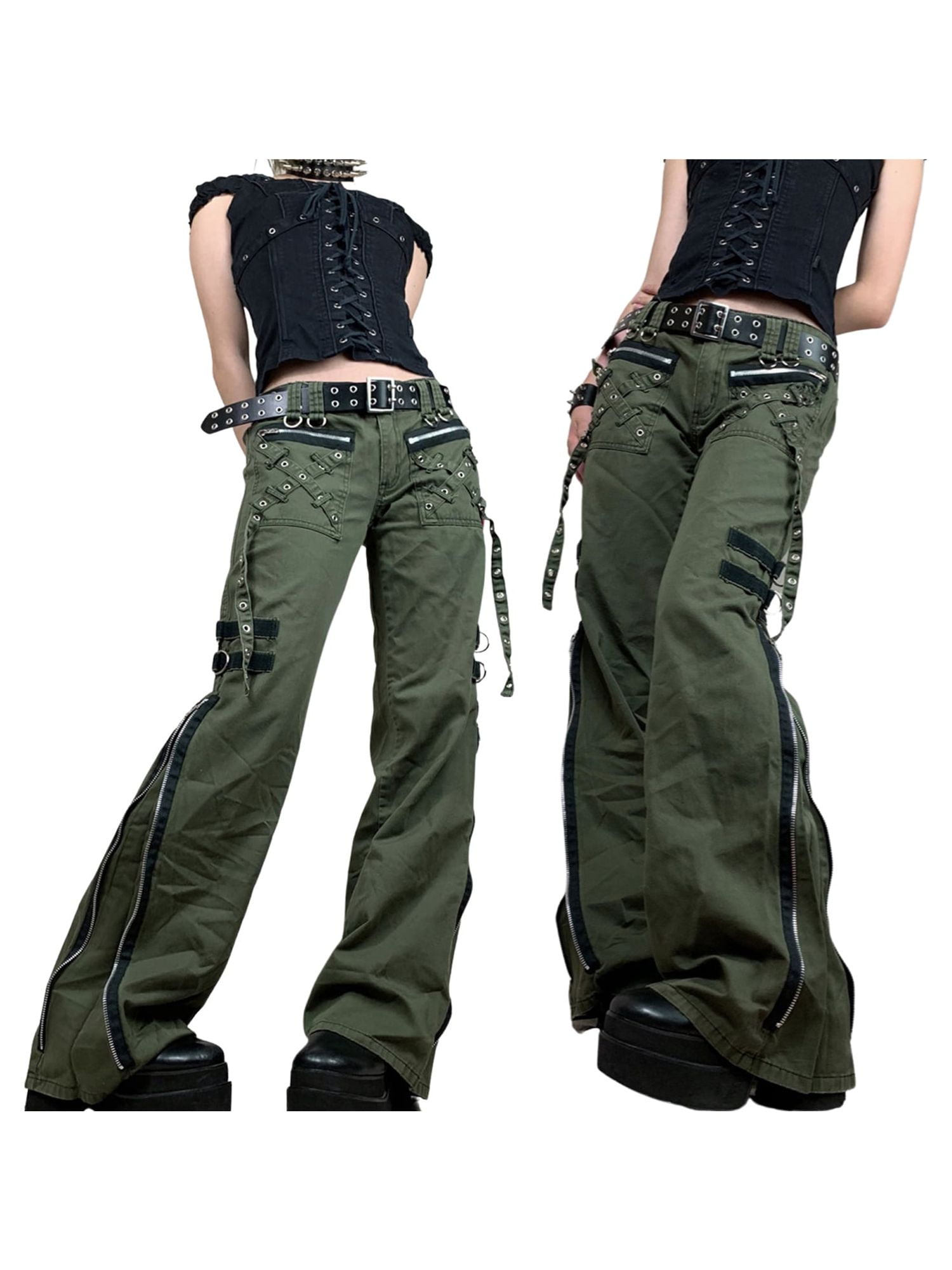 Women's Gothic Low Rise Cargo Pants Vintage Wide Leg Loose Cargo E ...