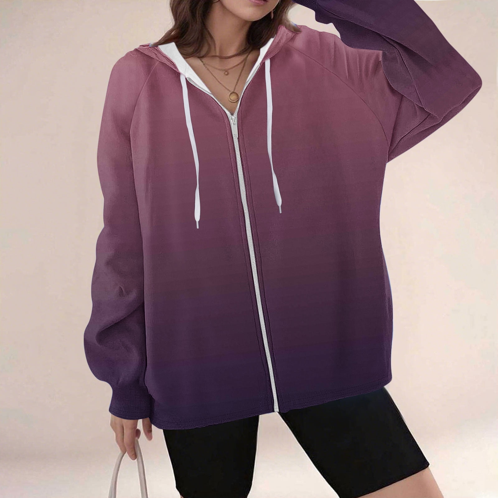 Women's Gradient Color Hoodies V Neck Long Sleeve Quarter Zip Up ...