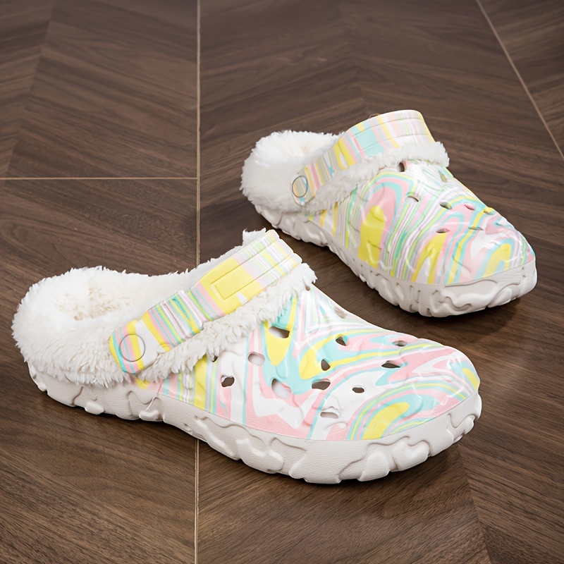 Women's Graffiti Pattern Clogs, Casual Out Design Plush Lined Shoes ...