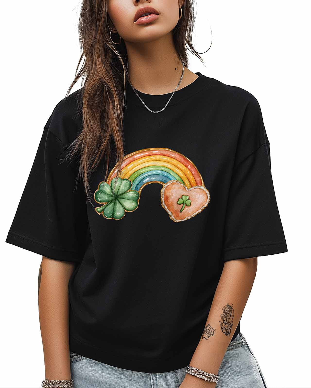 Women's Graphic T-Shirt Black S Women's Tops St. Patrick's Day Rainbow ...