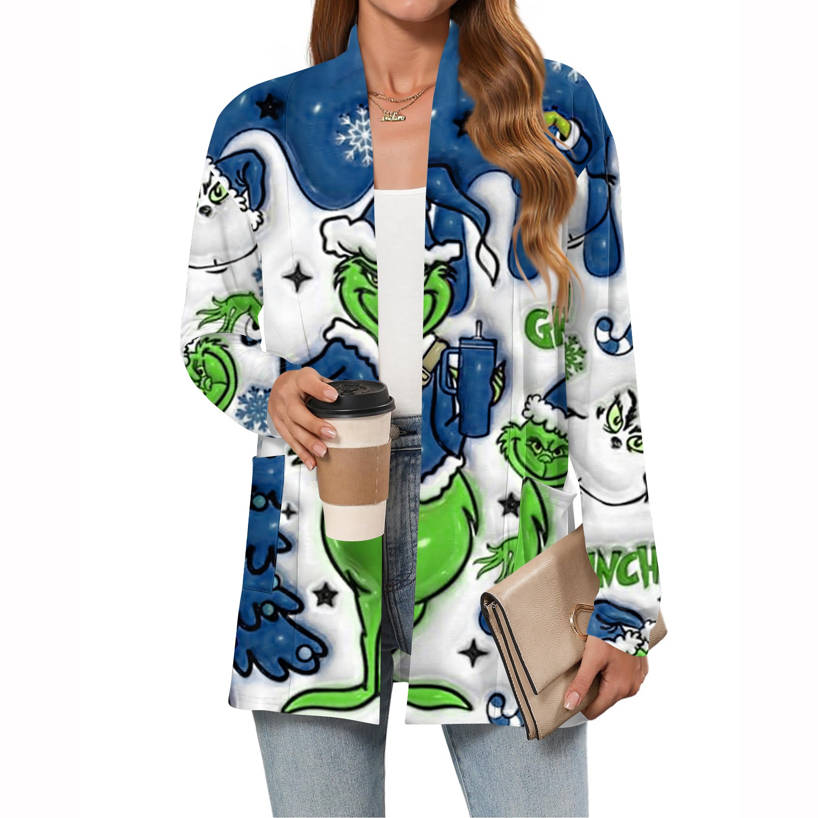 Women’s Grinch Sweater Long Sleeve Open Front Christmas Cardigan with ...