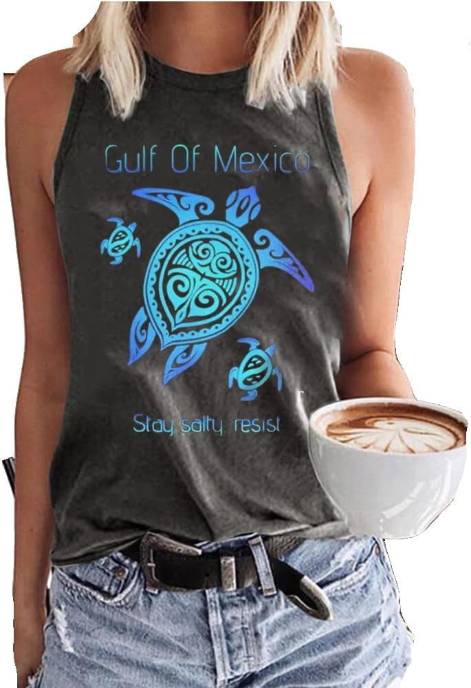 Women's Gulf of Mexico Tank Top Mexico Sea Turtle Graphic T-Shirt Stay ...