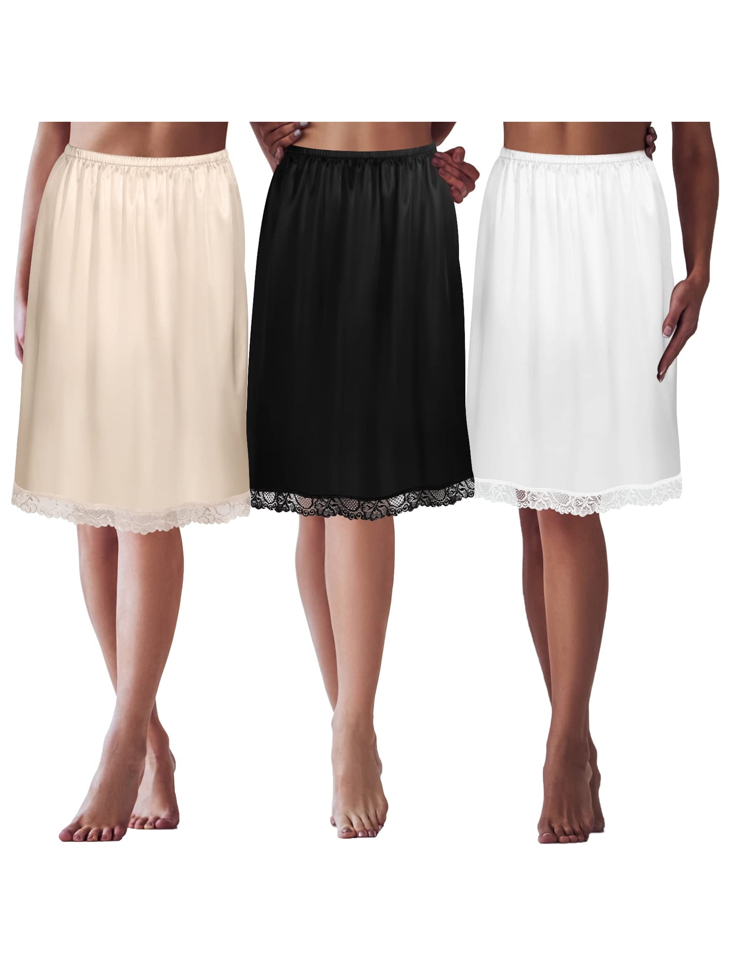 Women's Half Slips Underskirt for Under Dresses Solid Color Lace Trim ...