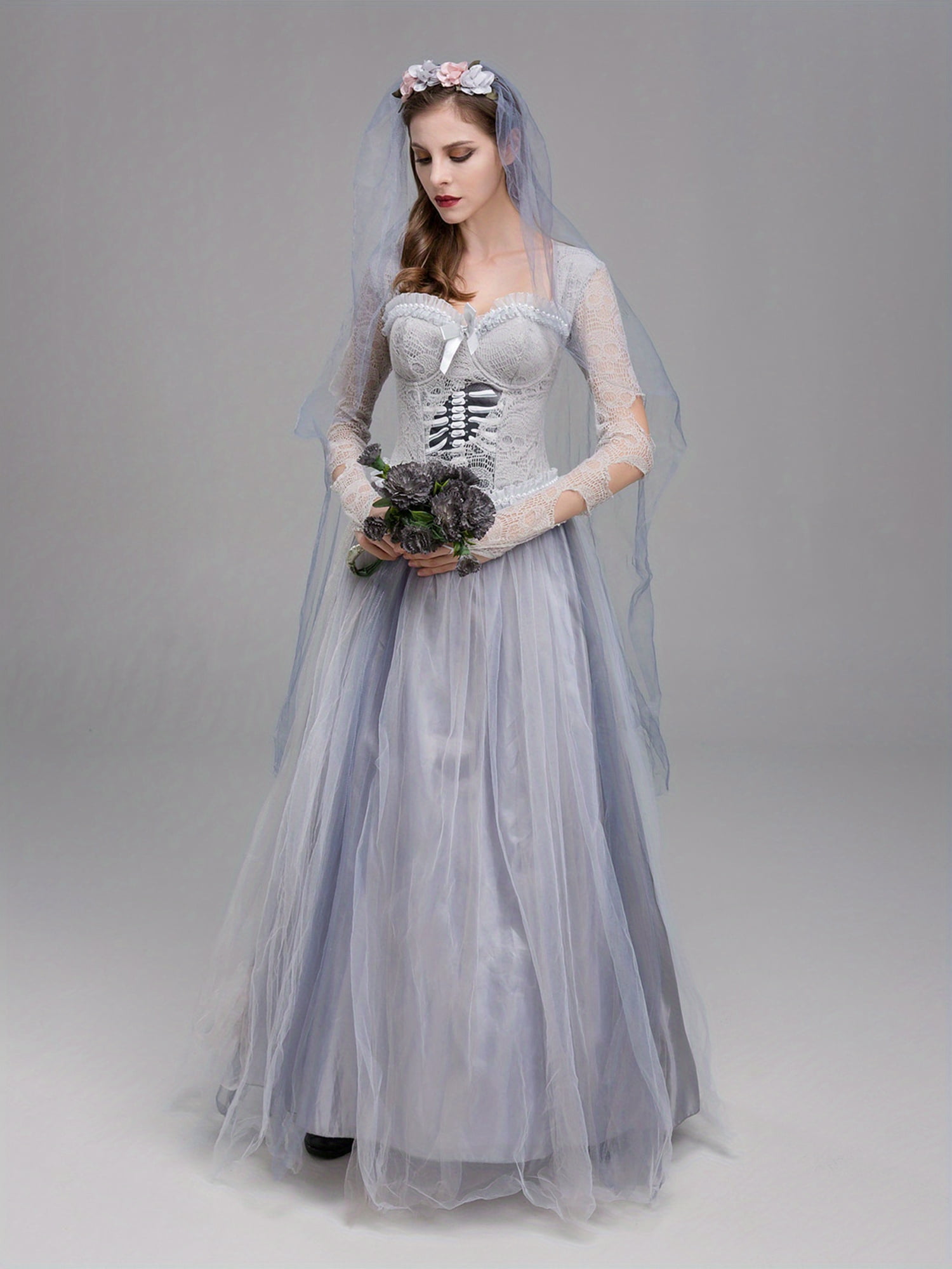 Womens Halloween Dead Bride Costume Ghostly Corpse Bride Corset