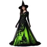 Womens Halloween Gothic Dress Tree House Thorn Pattern Lace Chiffon