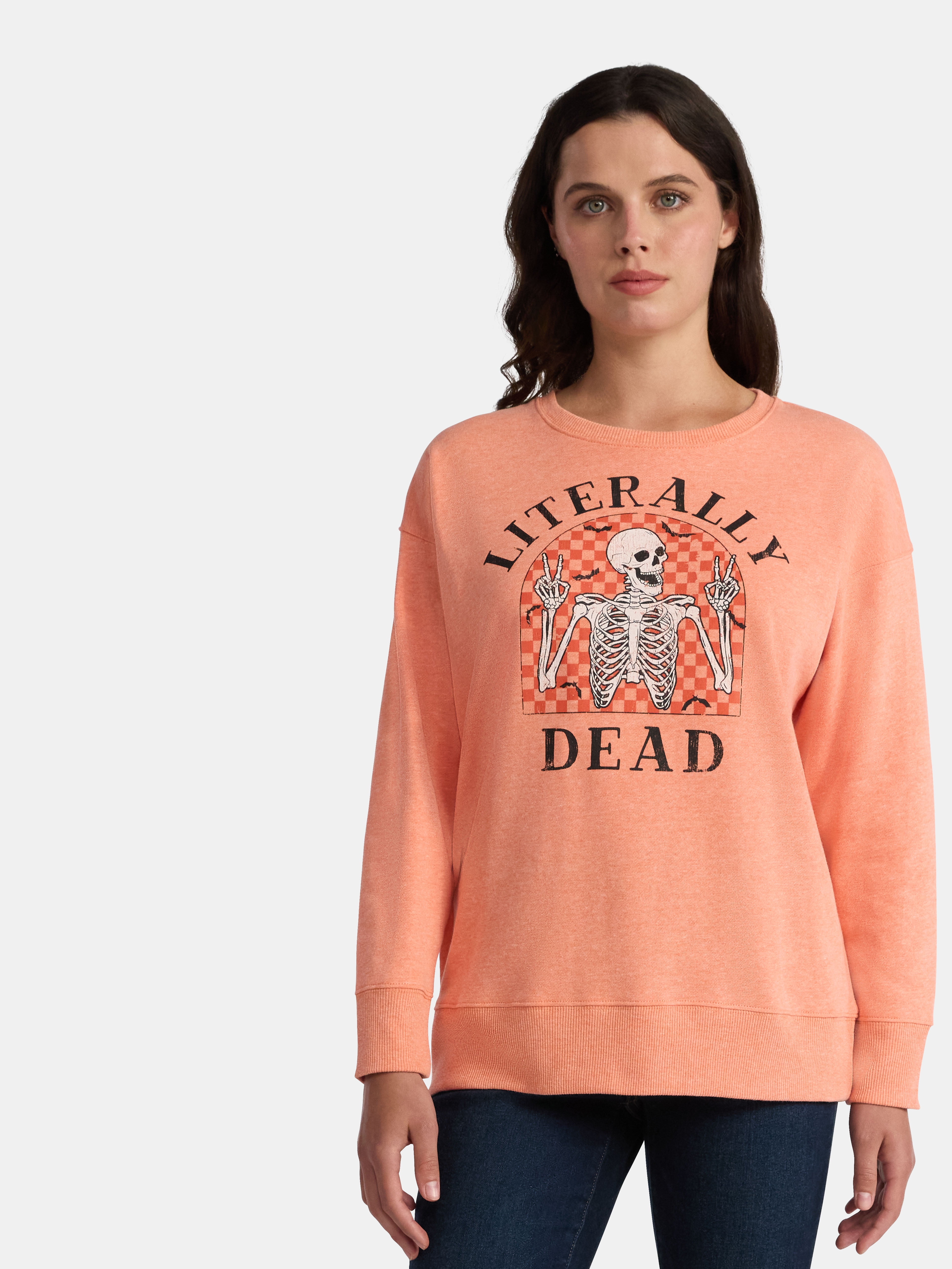 Women's Halloween Literally Dead Graphic Fleece Sweatshirt from Way to Celebrate, Sizes S-3XL ...