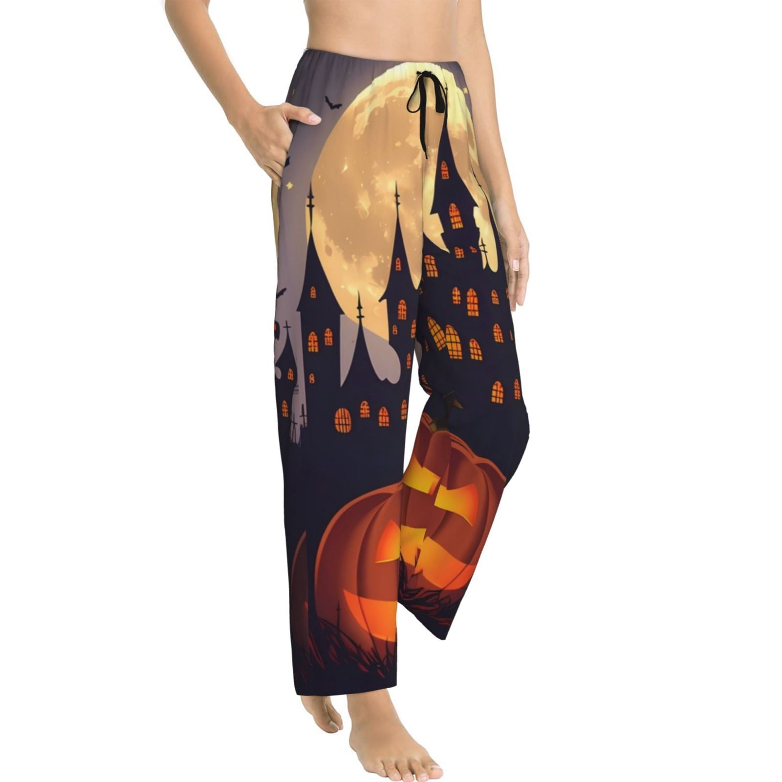 Women's Halloween Pajama Pants Halloween Haunted Pumpkin Castle Soft Pj ...