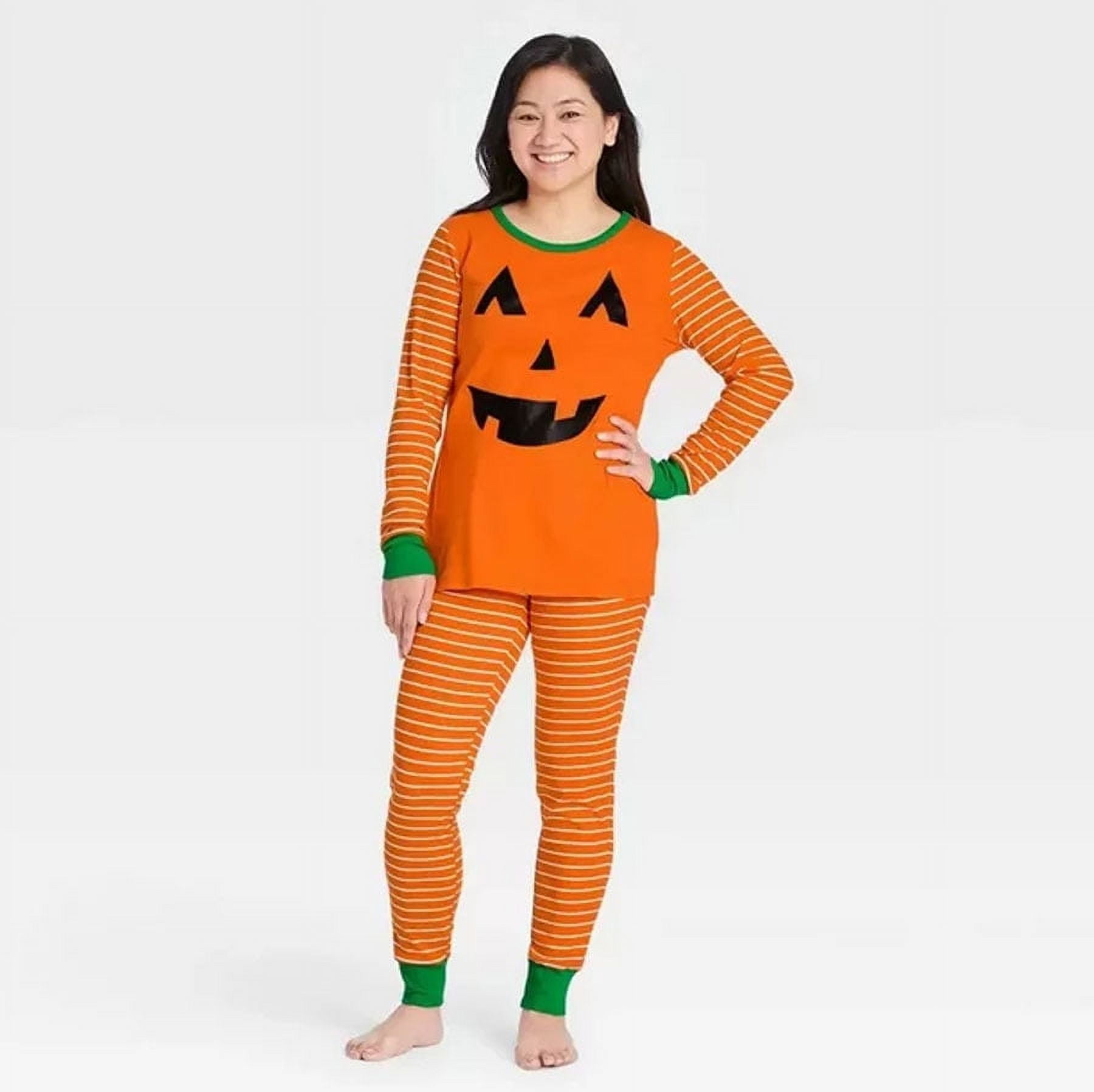 Women's Halloween Pumpkin Matching Family Pajama Set - (Orange Stripe ...