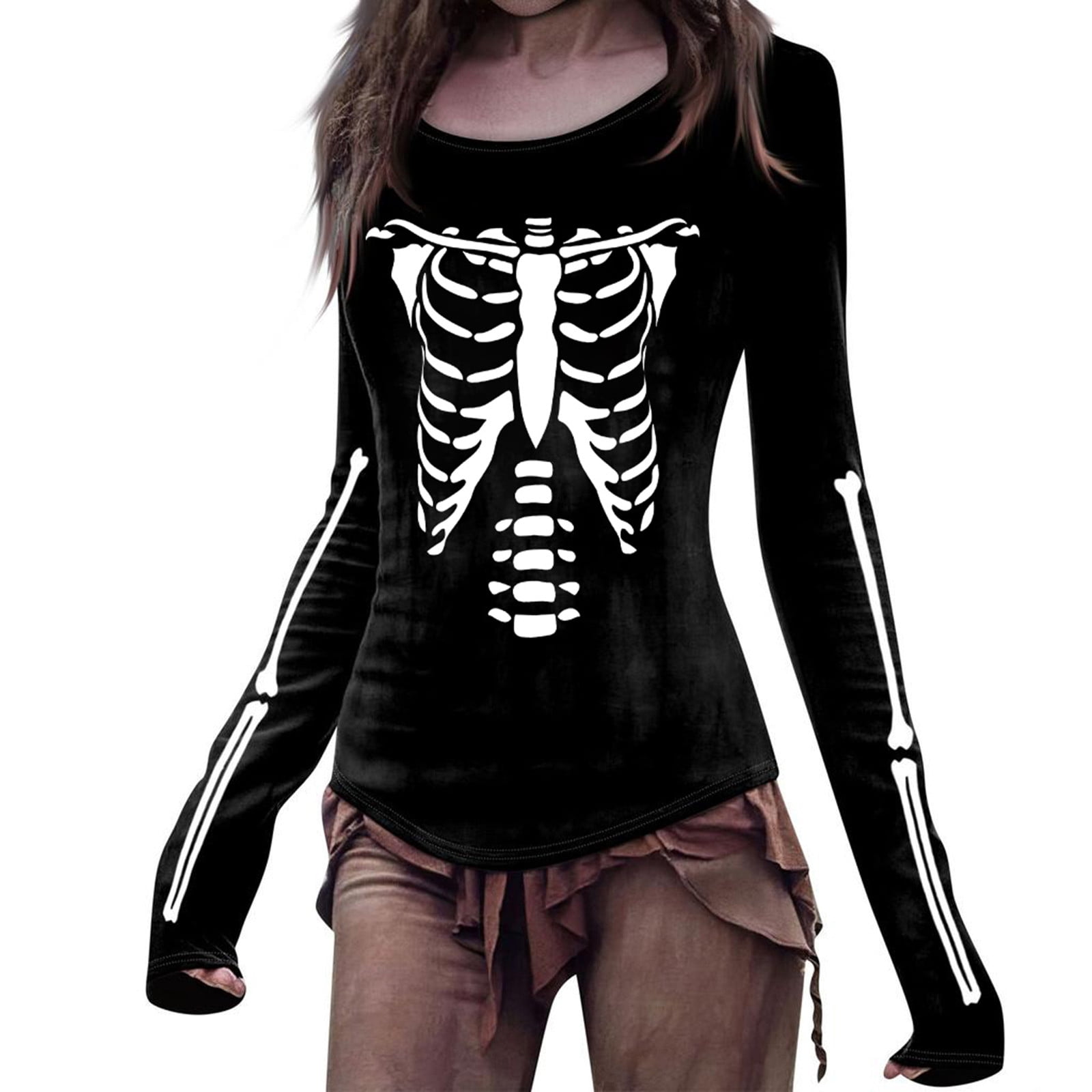 Women's Halloween Skeleton Printed T Shirt Graphic Tee Casual ...