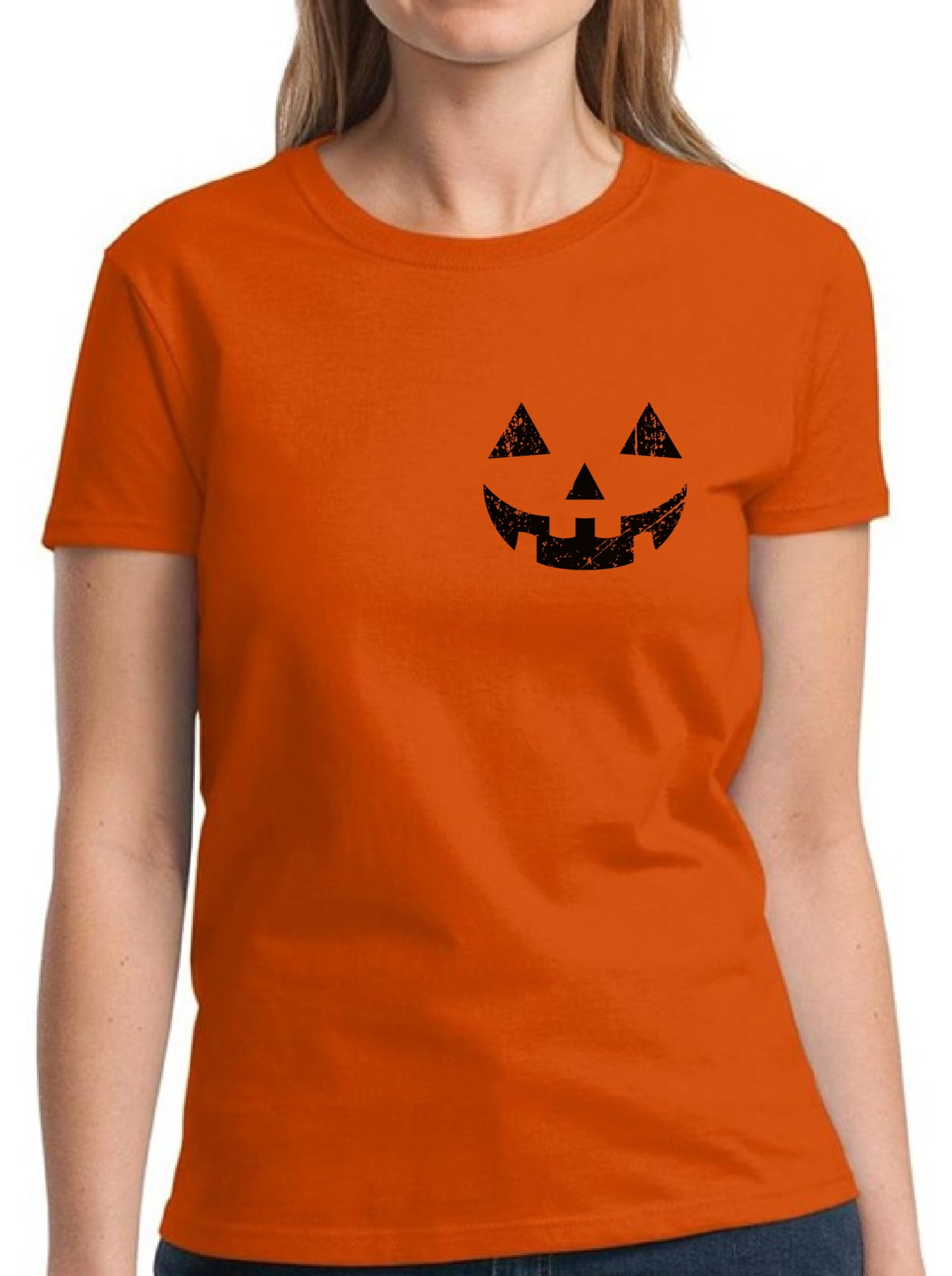 Women's Halloween T-Shirt Jack O'Lantern Scary Pumpkin Face Graphic Tee ...