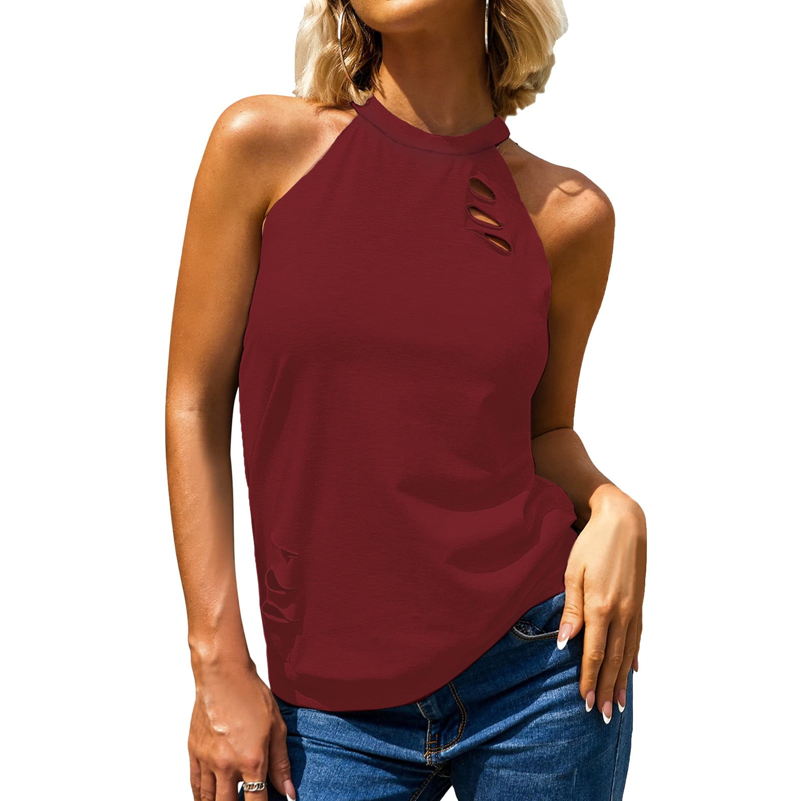 Women's Halter Neck Tank Tops Summer Loose Rocker Tank Sleeveless ...