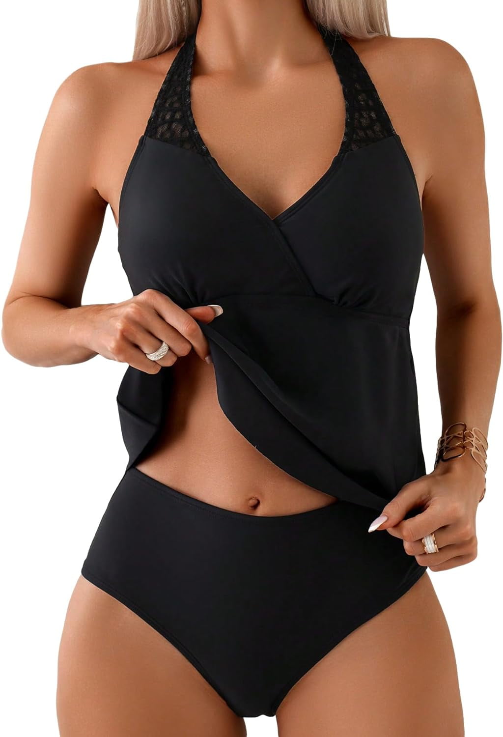 Women's Halter Neck Tankini Top V Neck Swim Tops Only Bathing Suits for Ladies Summer - Walmart.com