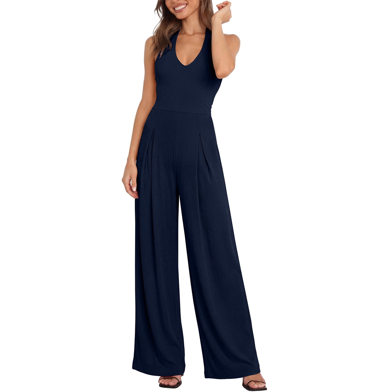Women's Halter Neck Wide Leg Jumpsuit Sleeveless Backless Casual ...