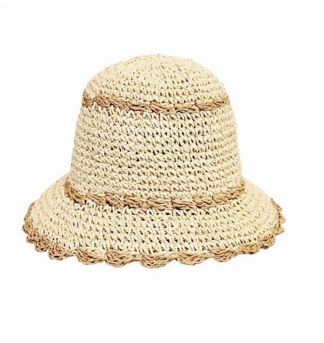 Women's Hand Crochet Straw Bucket Sun Hat with Scallop Edge - Walmart.com