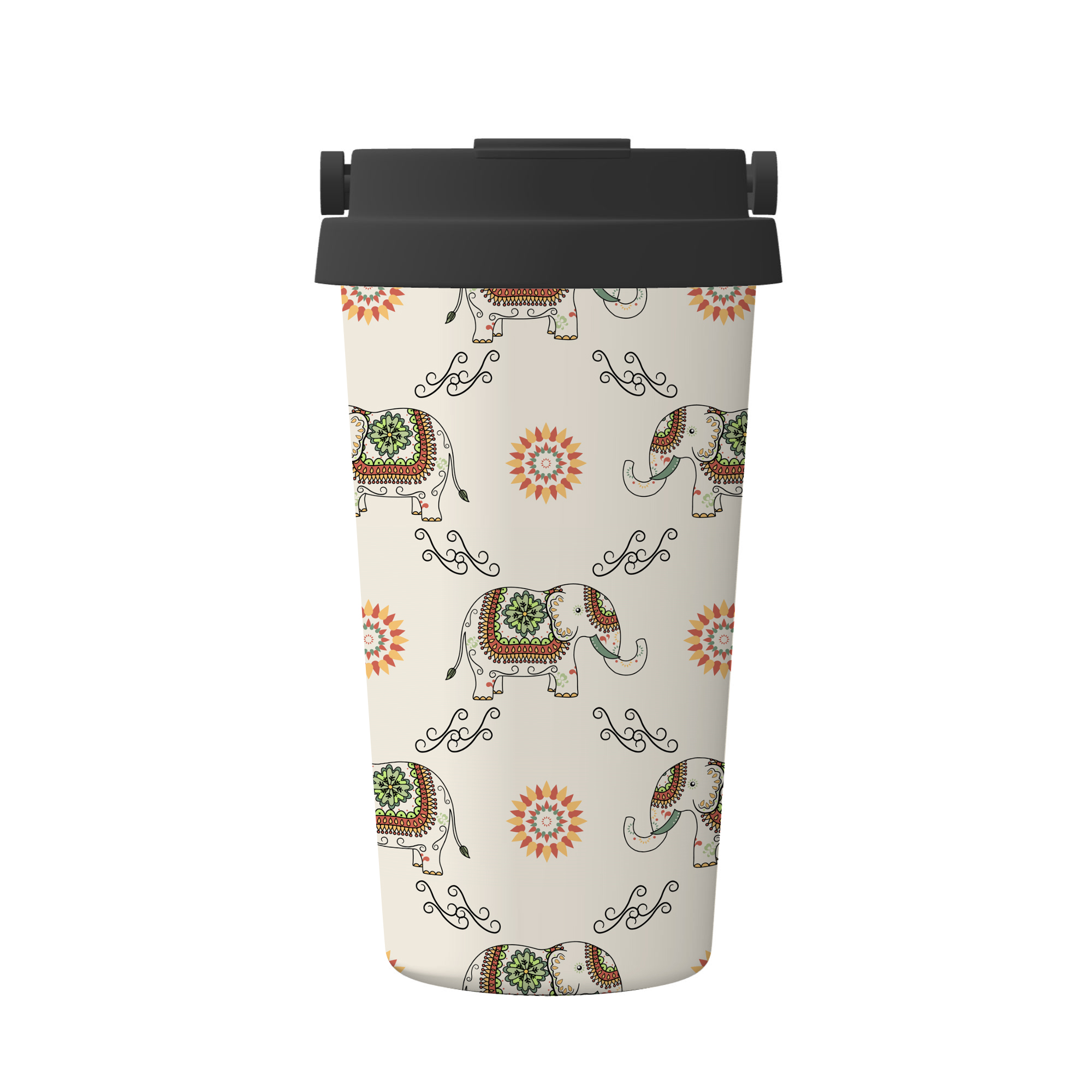 Women's Handheld Coffee Mug Ethnic Elephant With Ornate Border ...