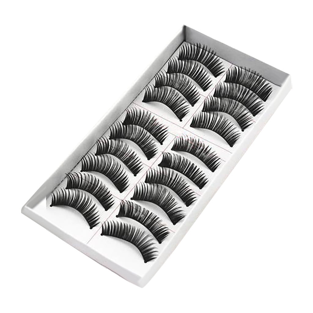 Women's Handmade Thick Long Natural False Eyelashes 10 Pairs Wet Look ...