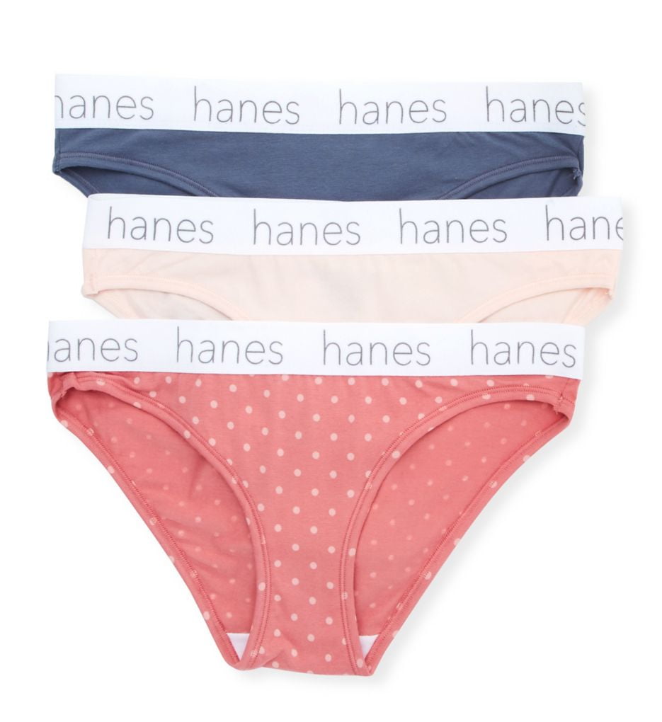Women's Hanes 45UOBK Cotton Blend Bikini Panty - 3 Pack (Blue/Buff/Pink ...