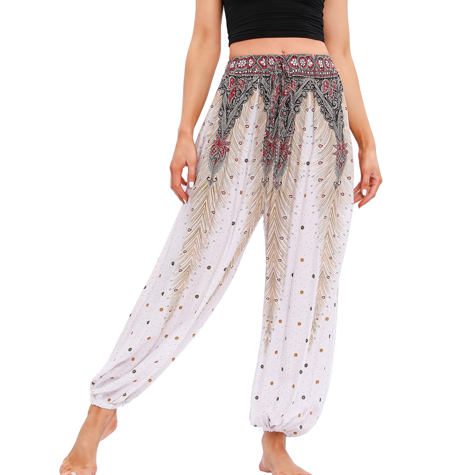 Women's Harem Boho Pants Summer Drawstring Elastic Waist Loose Relaxed ...