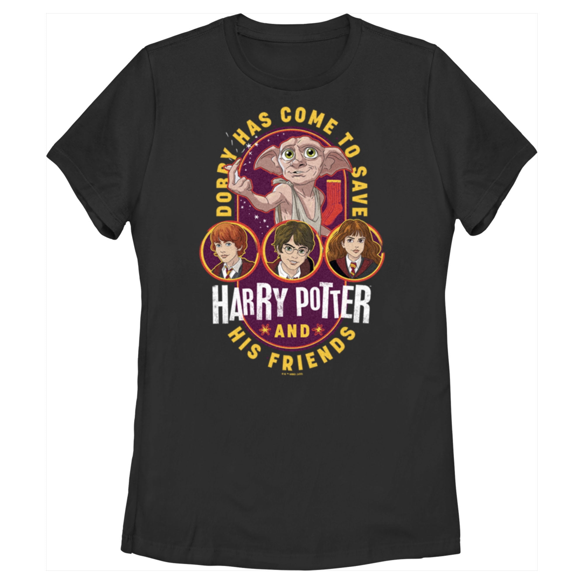 Women's Harry Potter Dobby Has Come to Save Cartoon Graphic Tee Black ...
