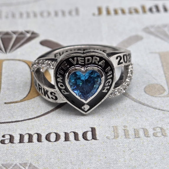 Women’s Heart Shape Blue Stone Look Fashion High School Ring with ...