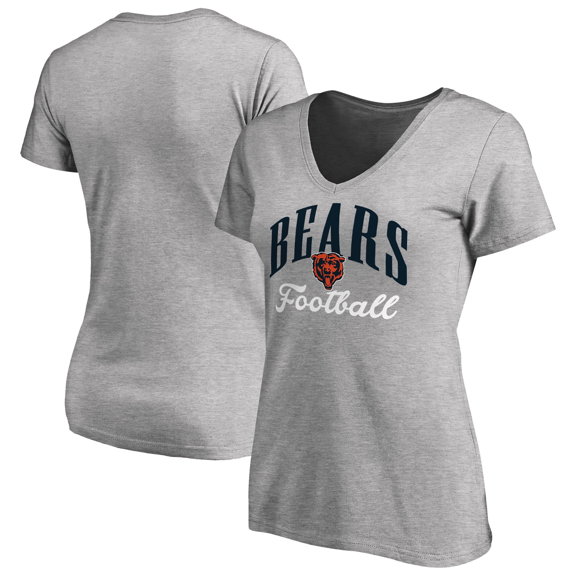 Women's Heather Gray Chicago Bears Victory Script V-Neck T-Shirt ...