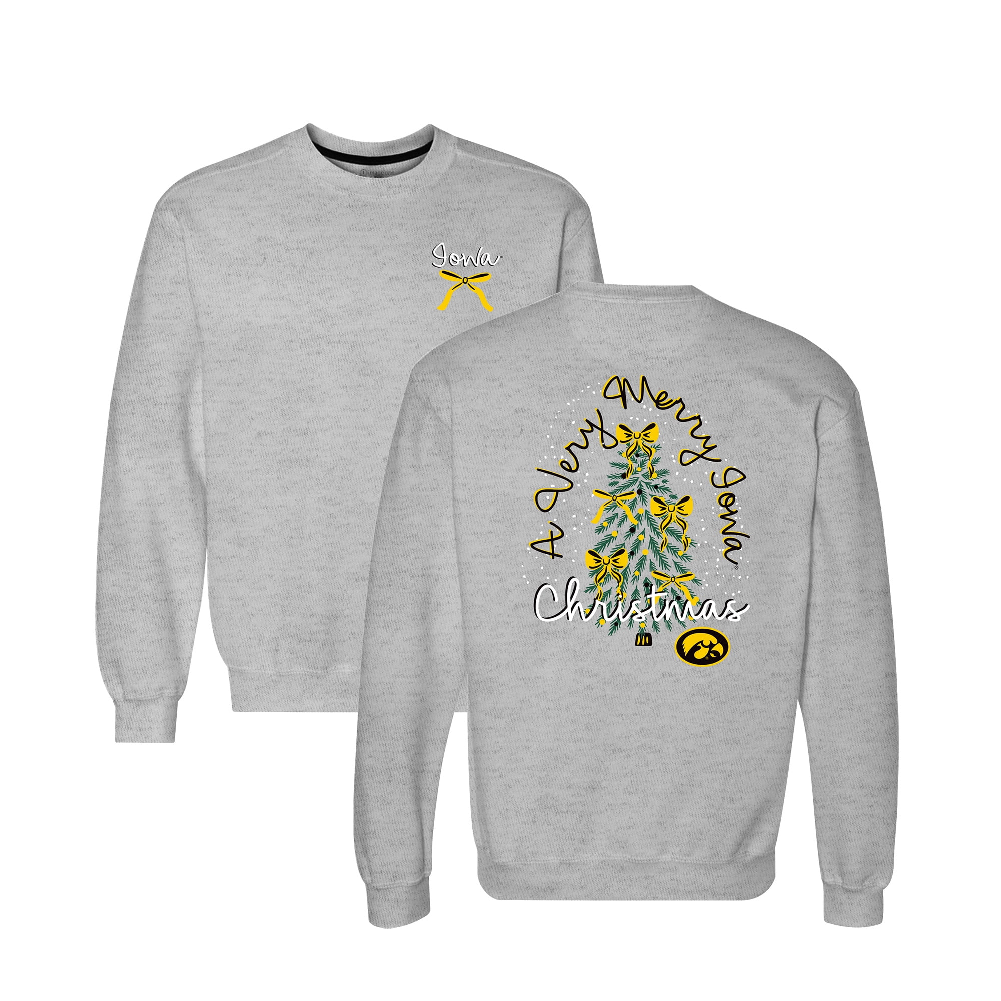 Women's Heather Gray Iowa Hawkeyes Classic Merry Christmas Tree ...