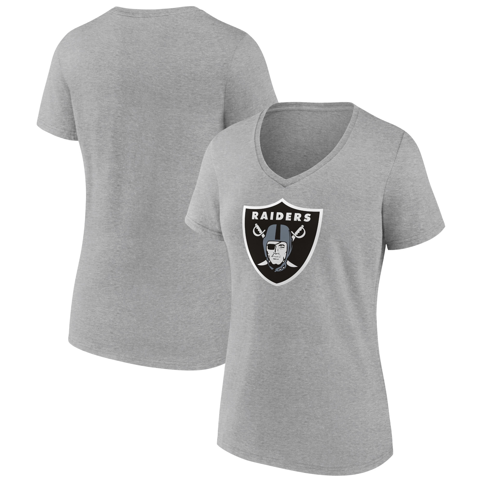 Women's Heather Gray Las Vegas Raiders Primary Team Logo V-Neck T-Shirt ...
