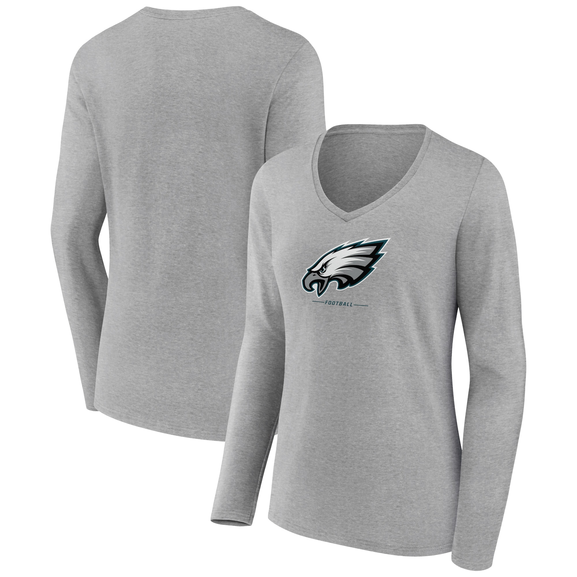Women's Heather Gray Philadelphia Eagles Logo Team Lockup Long Sleeve V ...