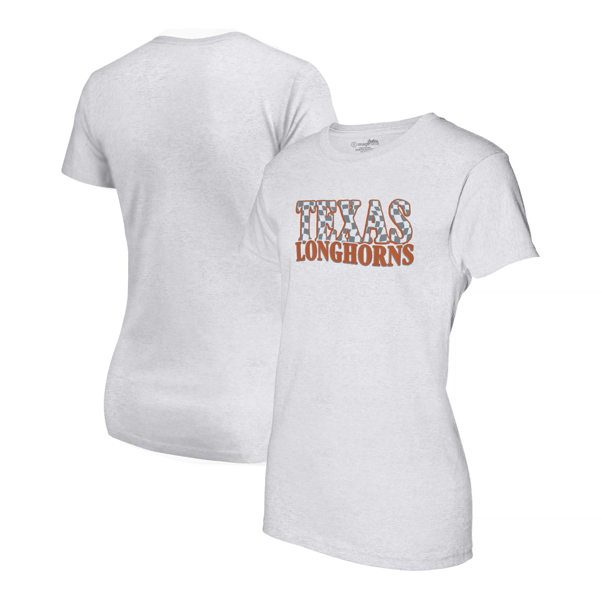 Women's Heather Gray Texas Longhorns Checkered Team Name Wavy Tri-Blend ...