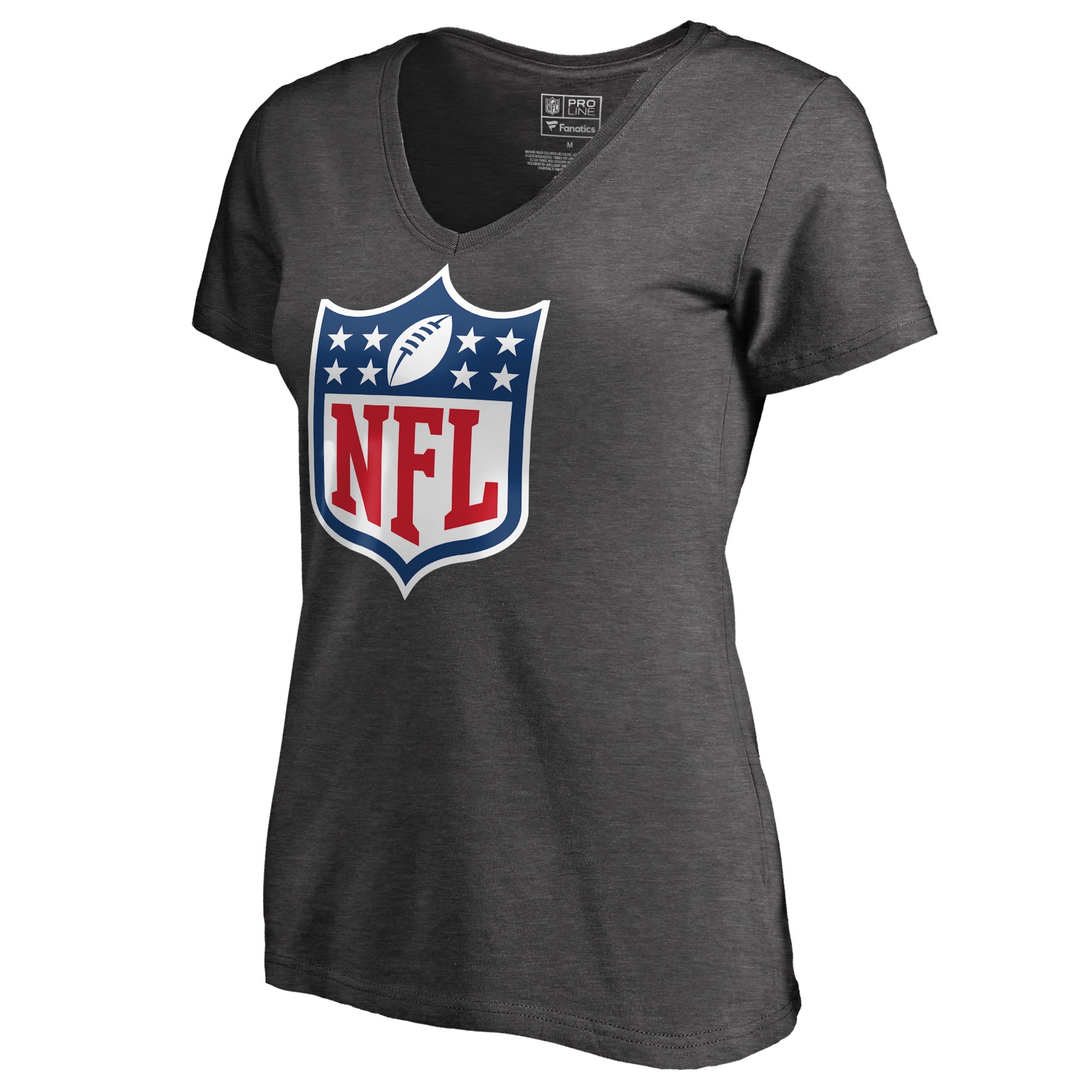 Women's Heathered Charcoal NFL Shield Primary Logo V-Neck T-Shirt ...
