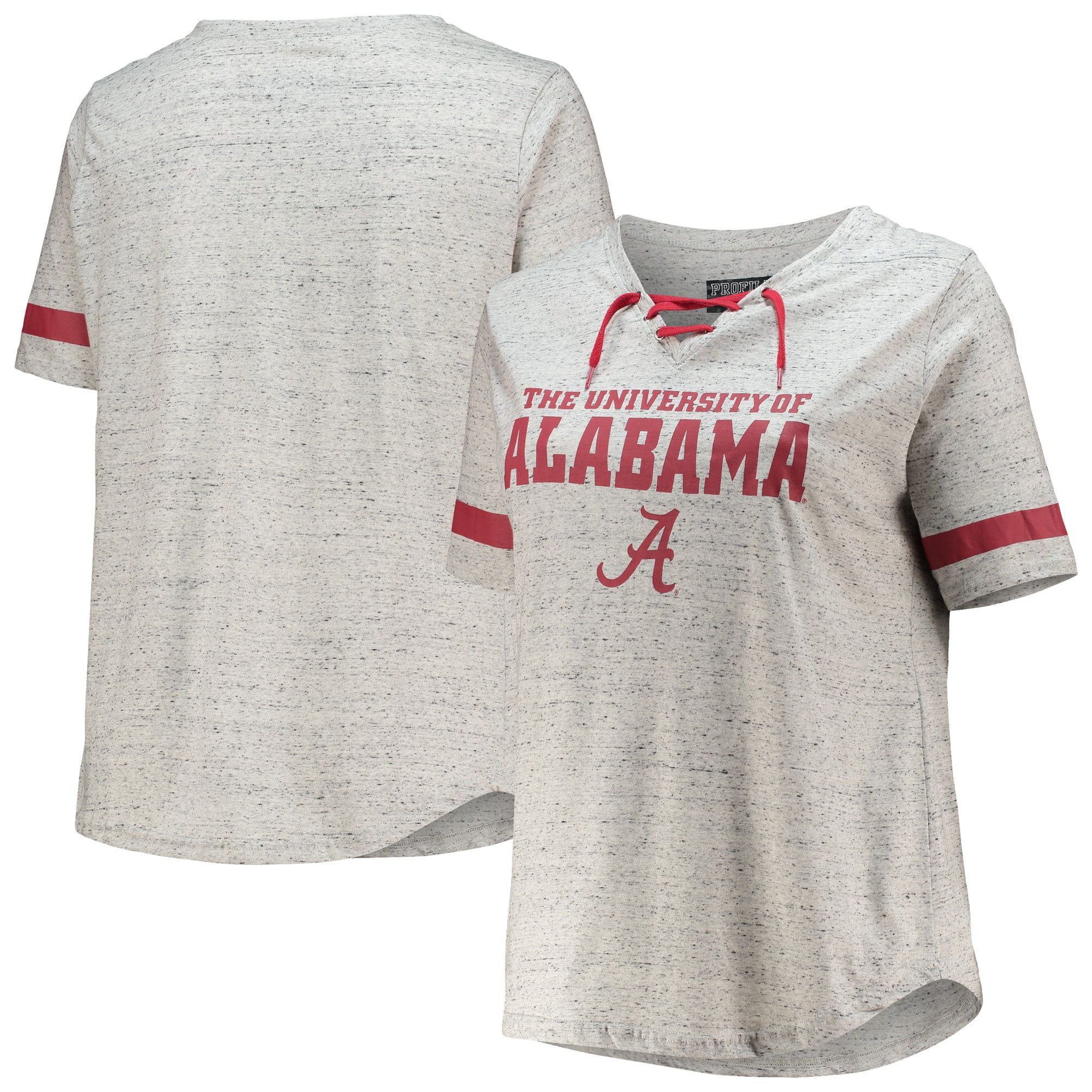 Women's Heathered Gray Alabama Crimson Tide Plus Size Lace-Up V-Neck T ...
