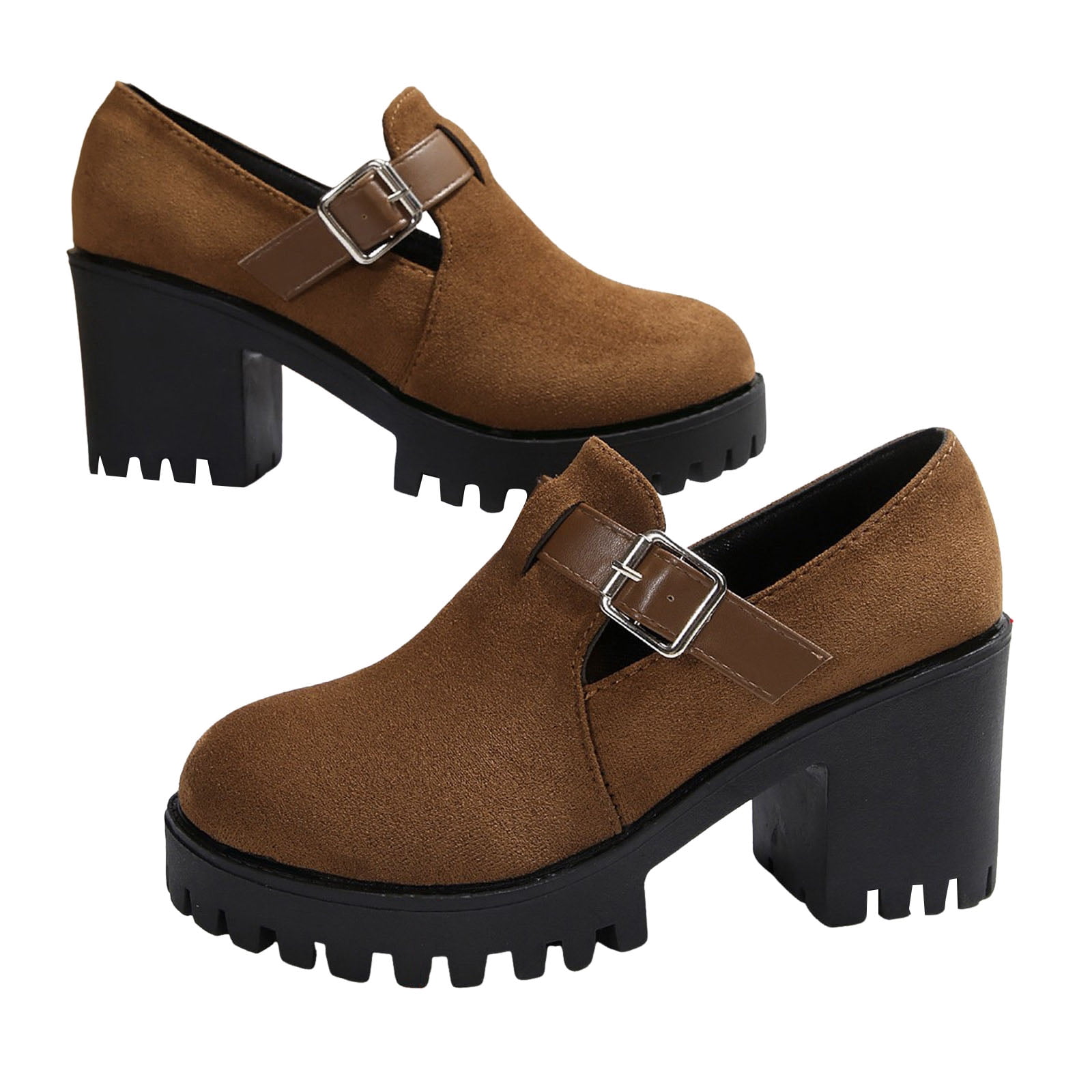 Women's Heeled Loafers - Block Heels, Closed Toe, Slip On, 3.15 Inch ...