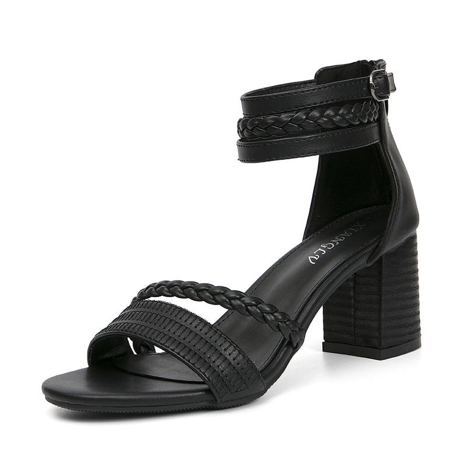 Women's Heeled Sandals Chunky Block Strappy High Heels Braided Ankle ...