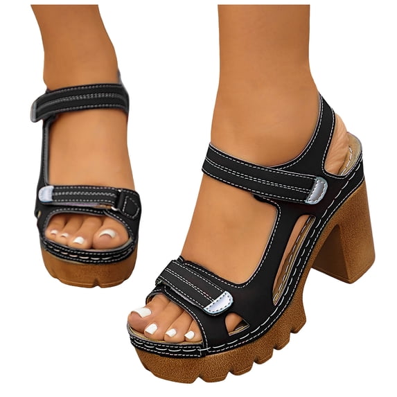 Women's Heeled Sandals Peep Toe Hook and Loop Summer Slingback Heels ...